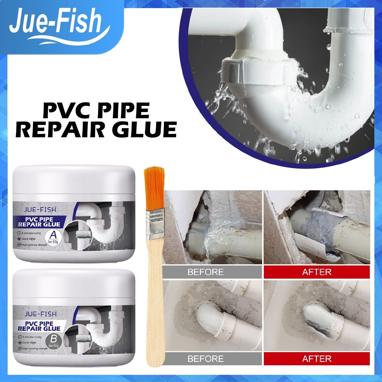 Jue Fish Pvc Glue For Pipe Repair - Crackle Repair Agent Welding Ab Glue